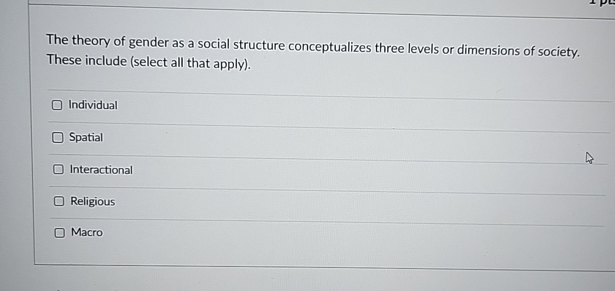 Solved The theory of gender as a social structure | Chegg.com