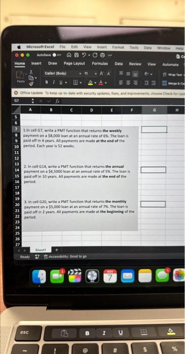 Solved 1. In cell G7, write a PMT function that returns the | Chegg.com