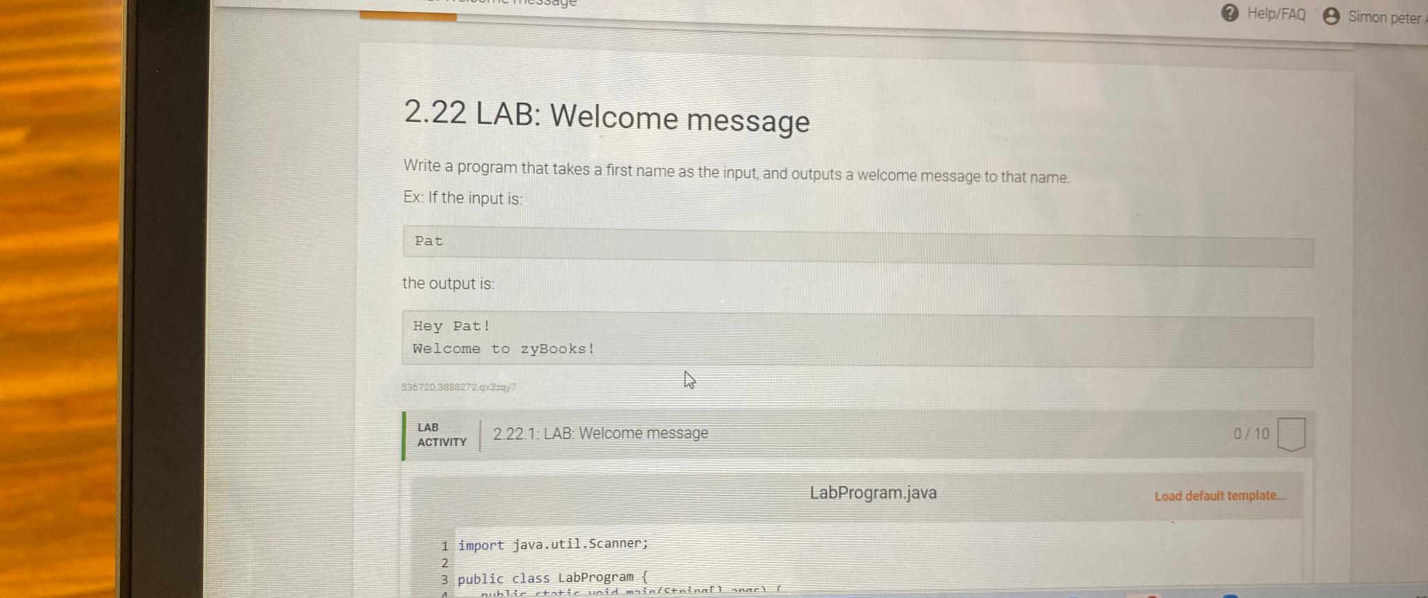 Solved Help/FAQSimon peter2.22 ﻿LAB: Welcome messageWrite a | Chegg.com