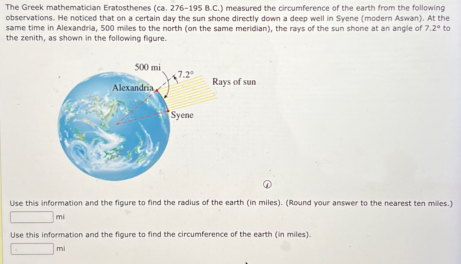 Solved The Greek mathematician Eratosthenes (ca. 276-195 | Chegg.com