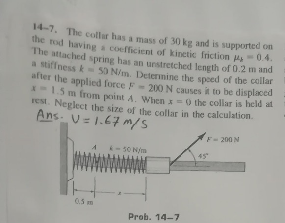 Solved 14-7. The collar has a mass of 30 kg and is supported | Chegg.com