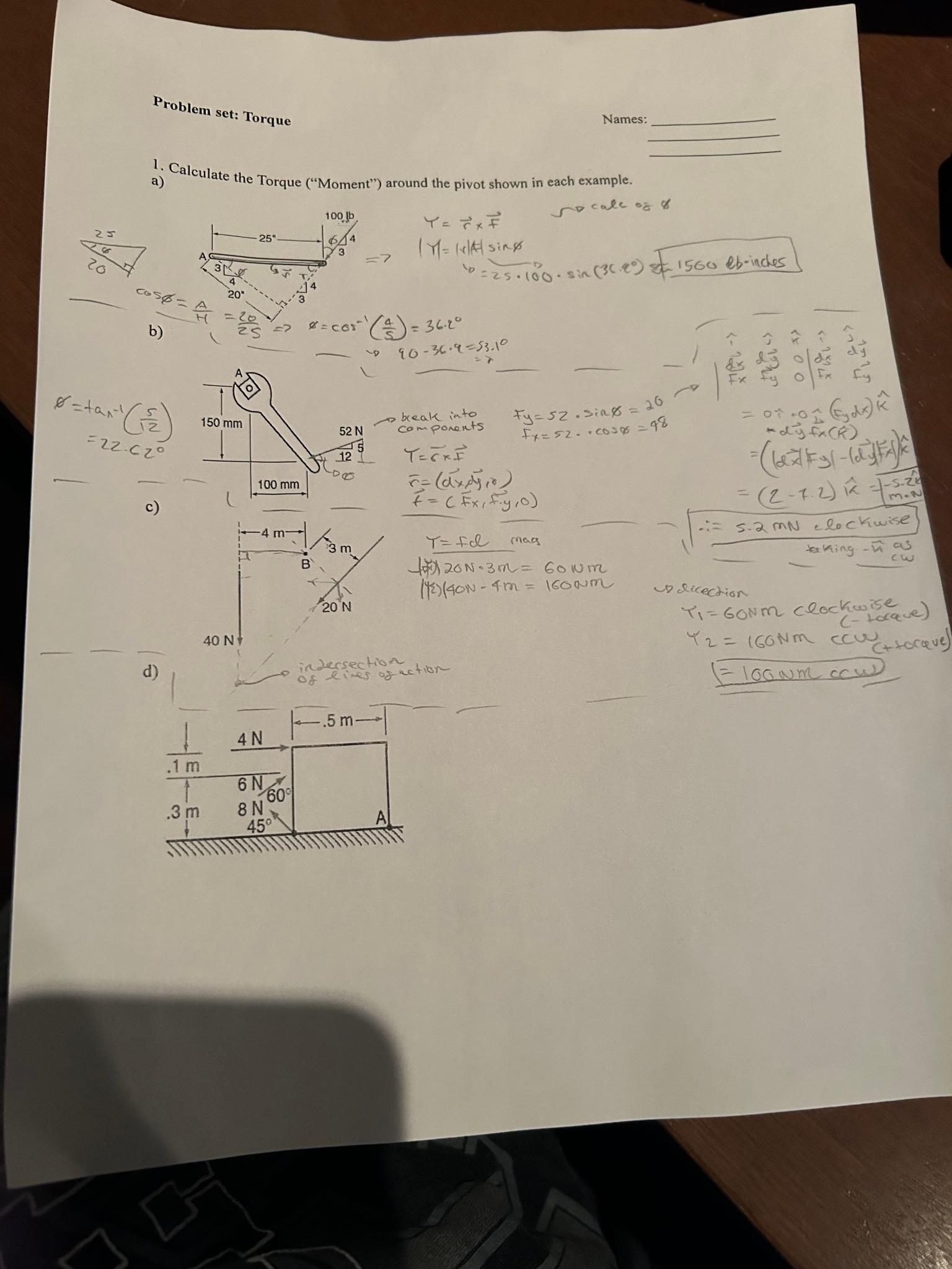 Solved Problem set: Torque - ﻿please do part cNamesCalculate | Chegg.com