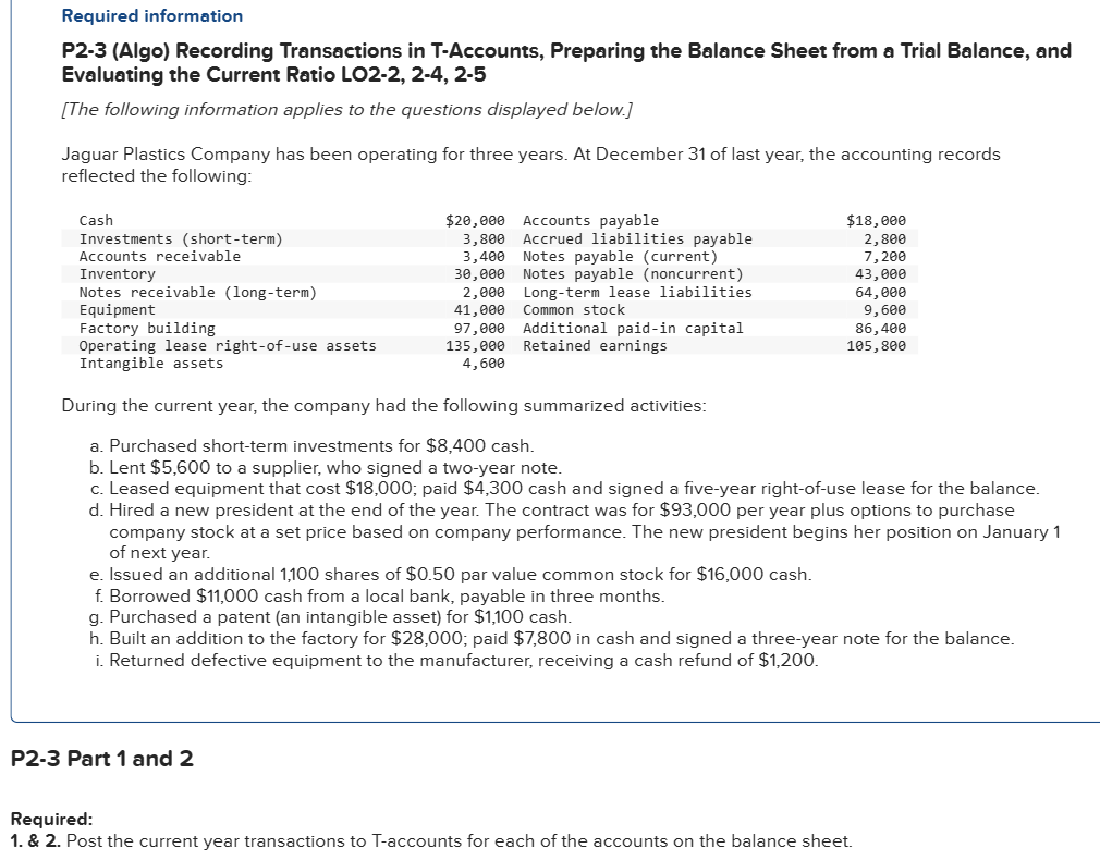 Solved P2-3 Part 1 and 2Required:& 2. Post the current | Chegg.com Solved P2-3 Part 1 and 2Required:& 2. Post the current | Chegg.com