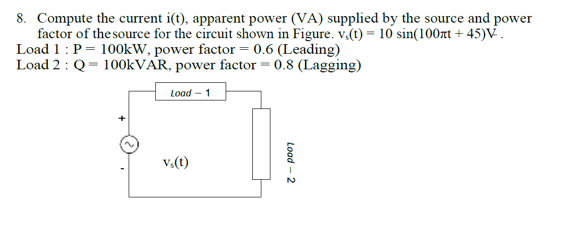 Solved Compute the current i(t), ﻿apparent power (VA) | Chegg.com