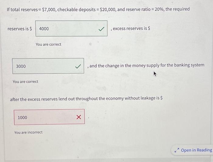 Solved If total reserves =$7,000, checkable deposits | Chegg.com