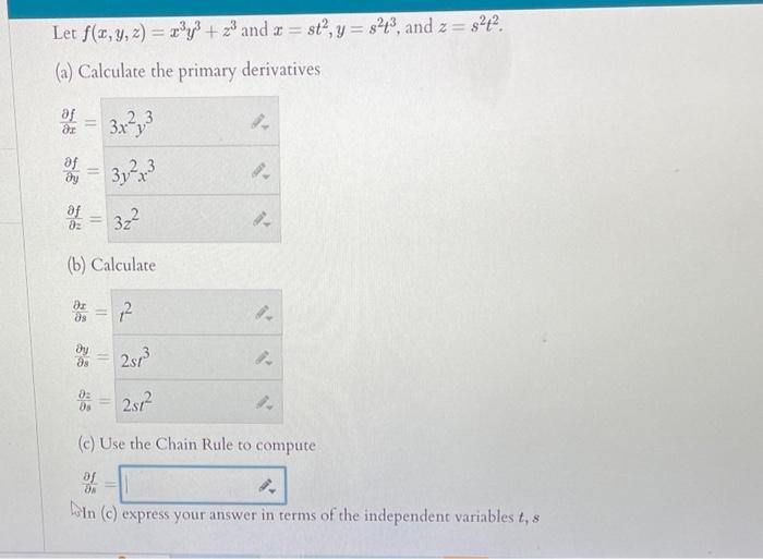 Solved (a) Calculate the primary derivatives | Chegg.com