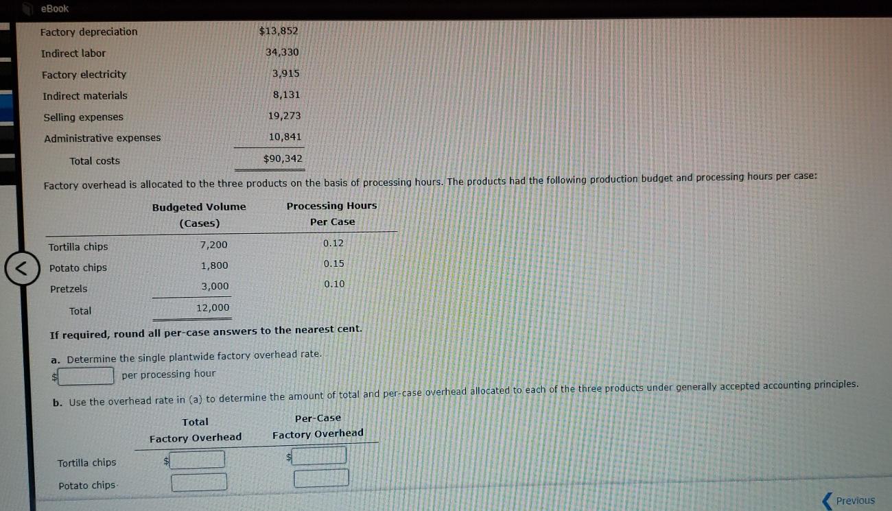 Solved eBook Factory depreciation $13,852 Indirect labor | Chegg.com