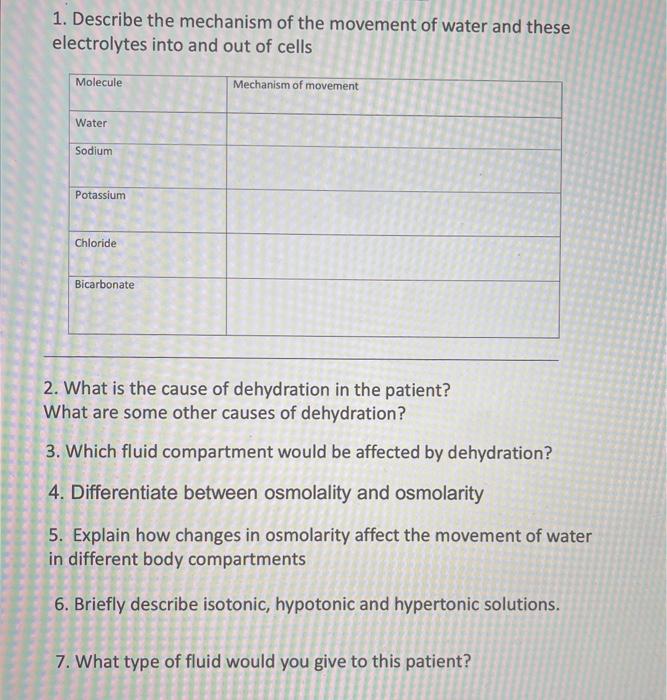 1. Describe the mechanism of the movement of water | Chegg.com