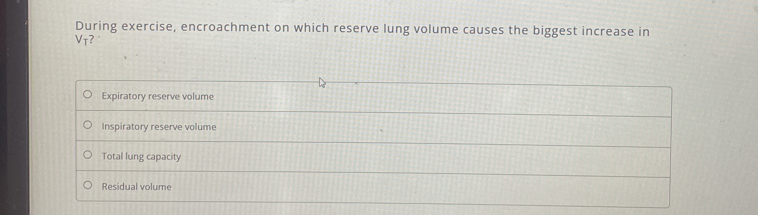 Solved During exercise, encroachment on which reserve lung | Chegg.com