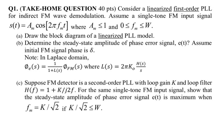 Solved Q1. (TAKE-HOME QUESTION 40 pts) Consider a linearized | Chegg.com