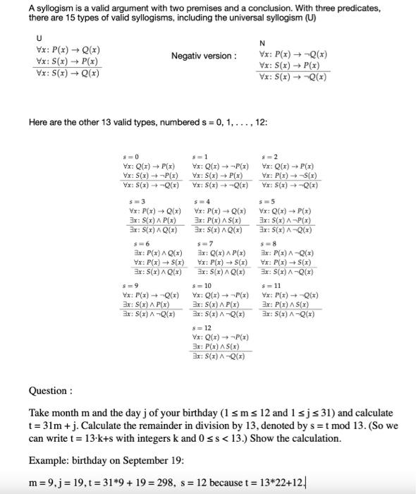 Solved A syllogism is a valid argument with two premises and | Chegg.com