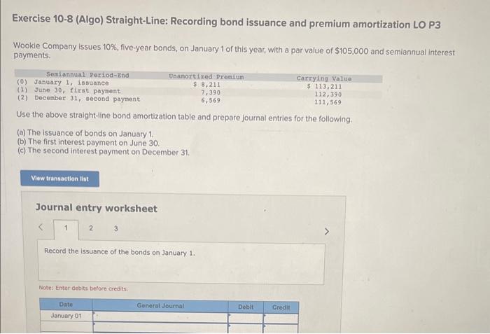 Solved Exercise 10-8 (Algo) Straight-Line: Recording bond | Chegg.com