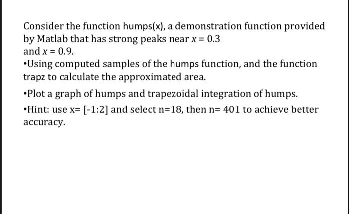 Solved Consider the function humps(x), a demonstration | Chegg.com