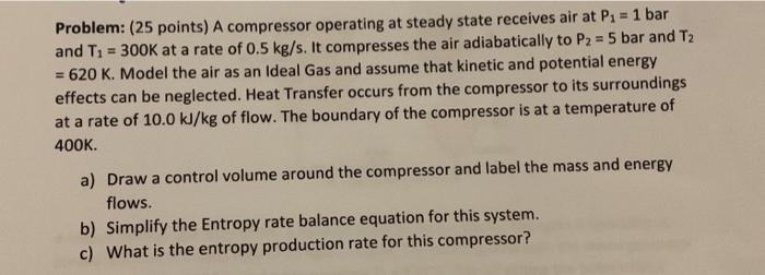 Solved Problem: ( 25 points) A compressor operating at | Chegg.com