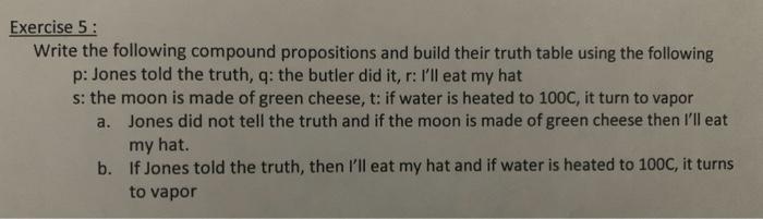 Solved Exercise 5: Write the following compound propositions | Chegg.com