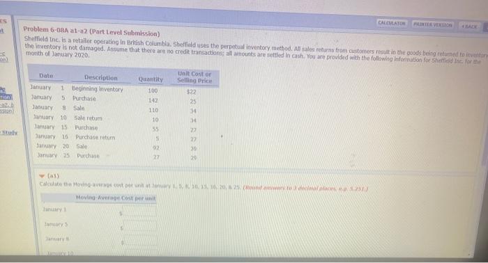 Solved CALCULATOR TEVE Problem 6-08A al-a2 (Part Level | Chegg.com