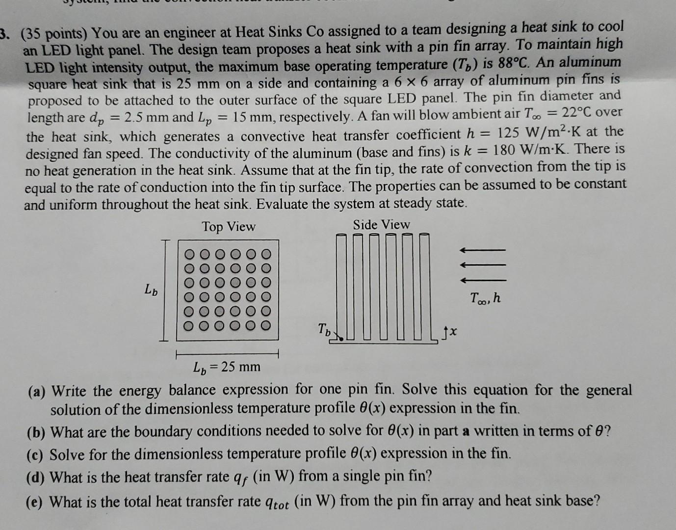 Solved (35 points) You are an engineer at Heat Sinks Co | Chegg.com