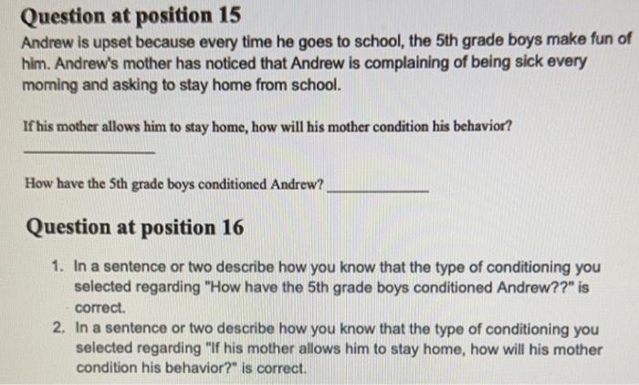 Solved identify the type of operant conditioning that is | Chegg.com