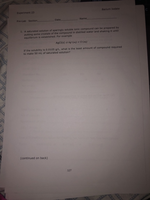 Solved Barium Iodate Experiment 23 Name Date Pre-Lab Section | Chegg.com