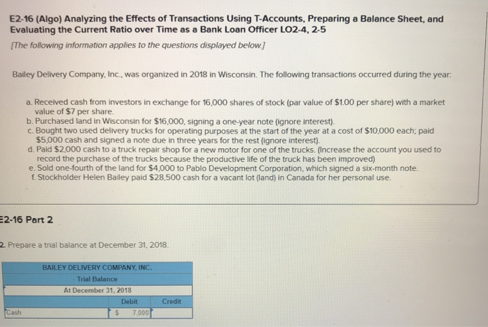 Solved E2-16 (Algo) Analyzing the Effects of Transactions | Chegg.com