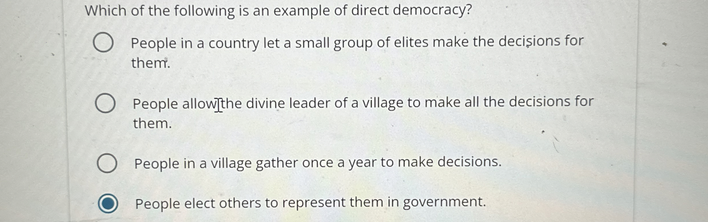 Solved Which of the following is an example of direct | Chegg.com