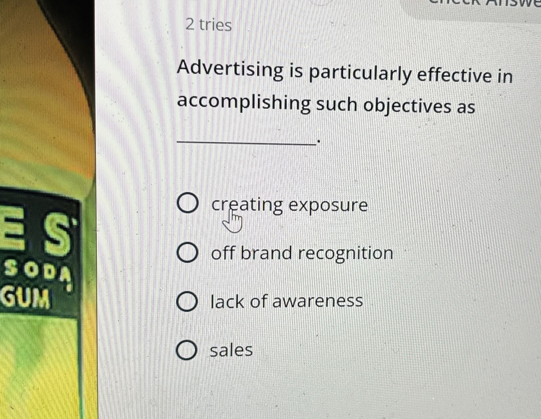 Solved Advertising is particularly effective inaccomplishing | Chegg.com