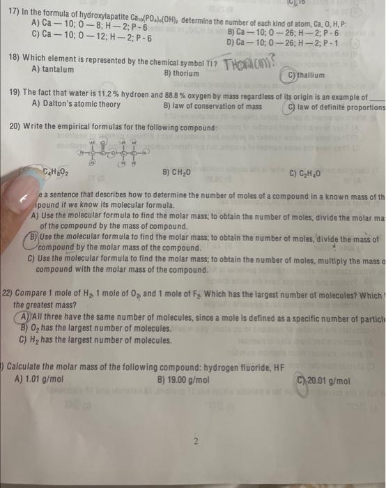 Solved 17) In the formula of hydroxylapatite Ca1(PO4)0(OH)2 | Chegg.com