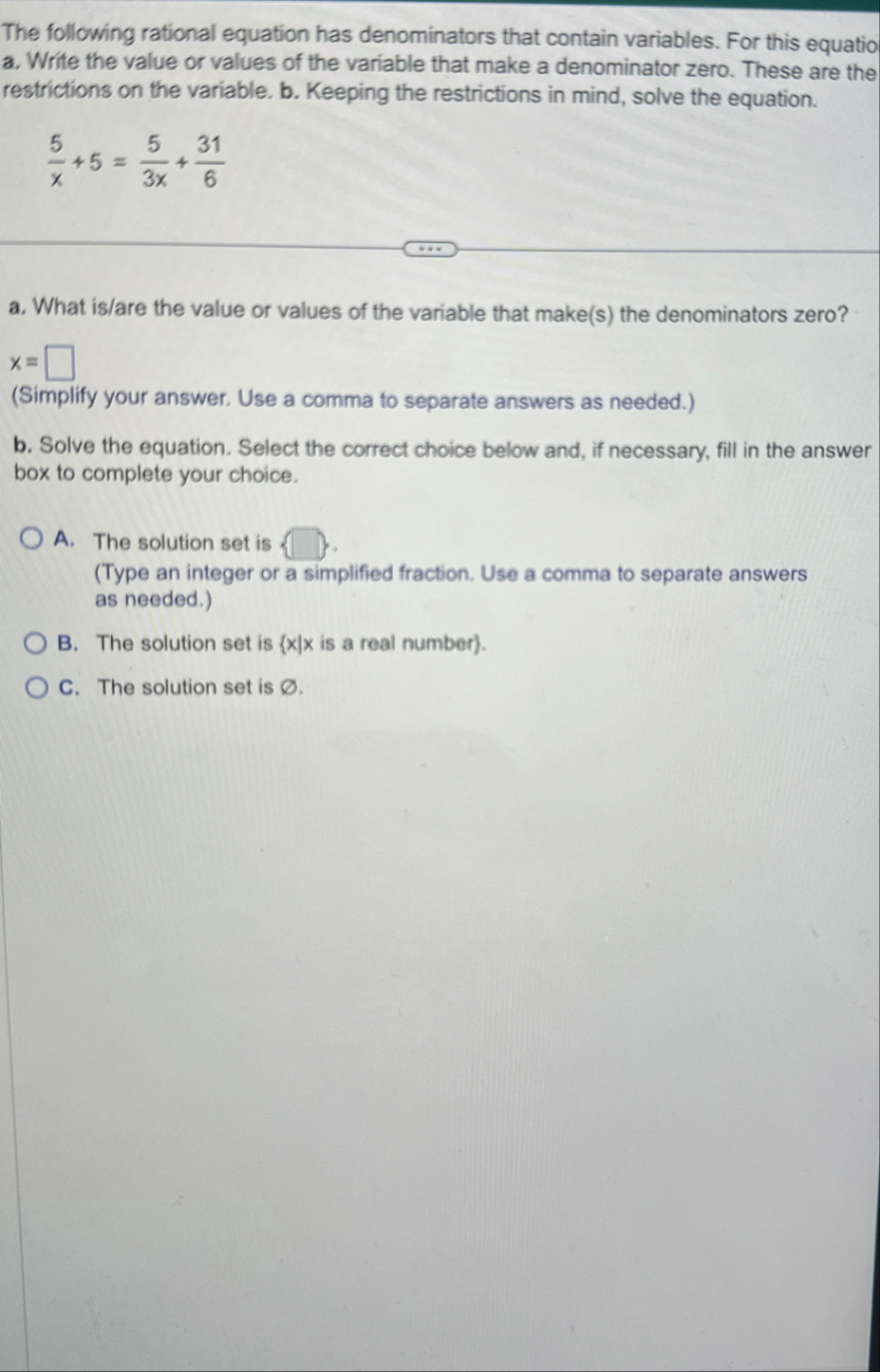Solved The following rational equation has denominators that | Chegg.com