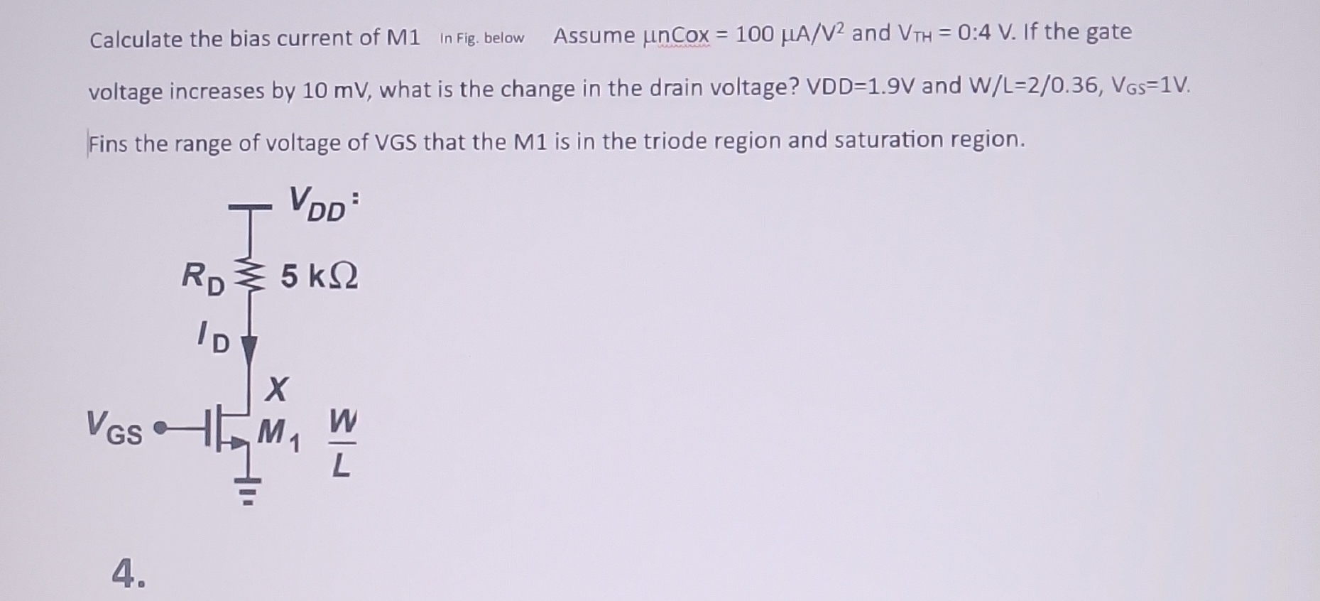 Solved Calculate the bias current of M1 ﻿in Fig. below | Chegg.com