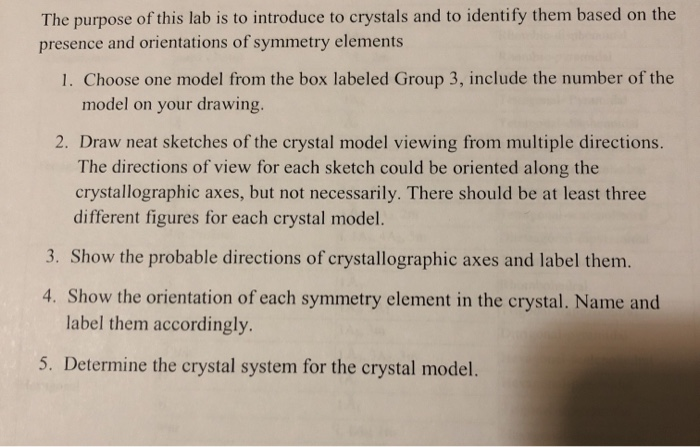 Solved The purpose of this lab is to introduce to crystals | Chegg.com