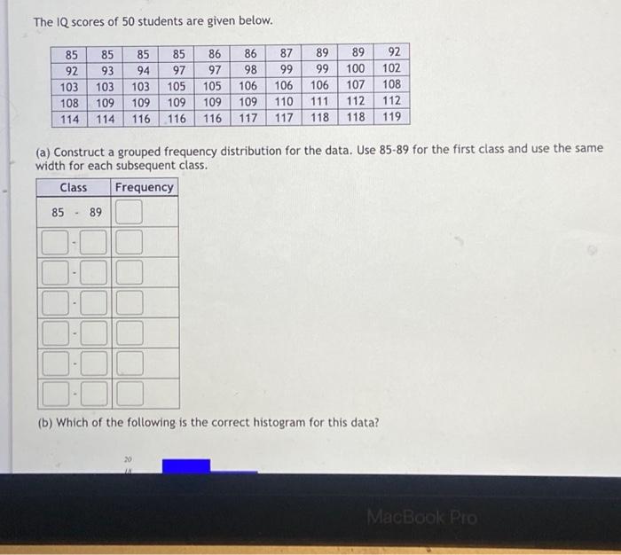 Solved The IQ scores of 50 students are given below. (a) | Chegg.com
