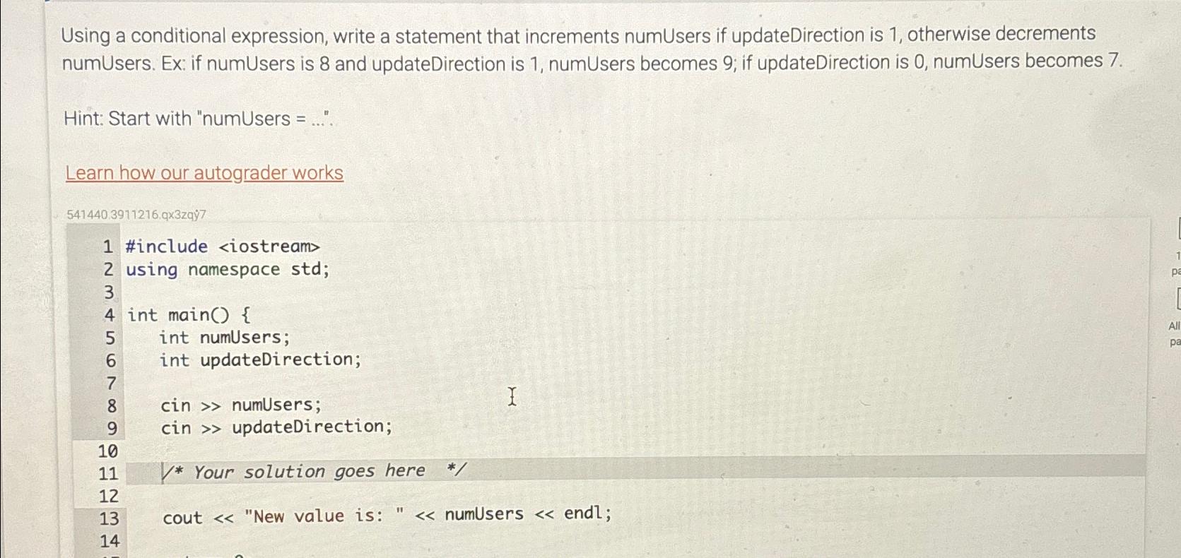 Solved Using a conditional expression, write a statement | Chegg.com