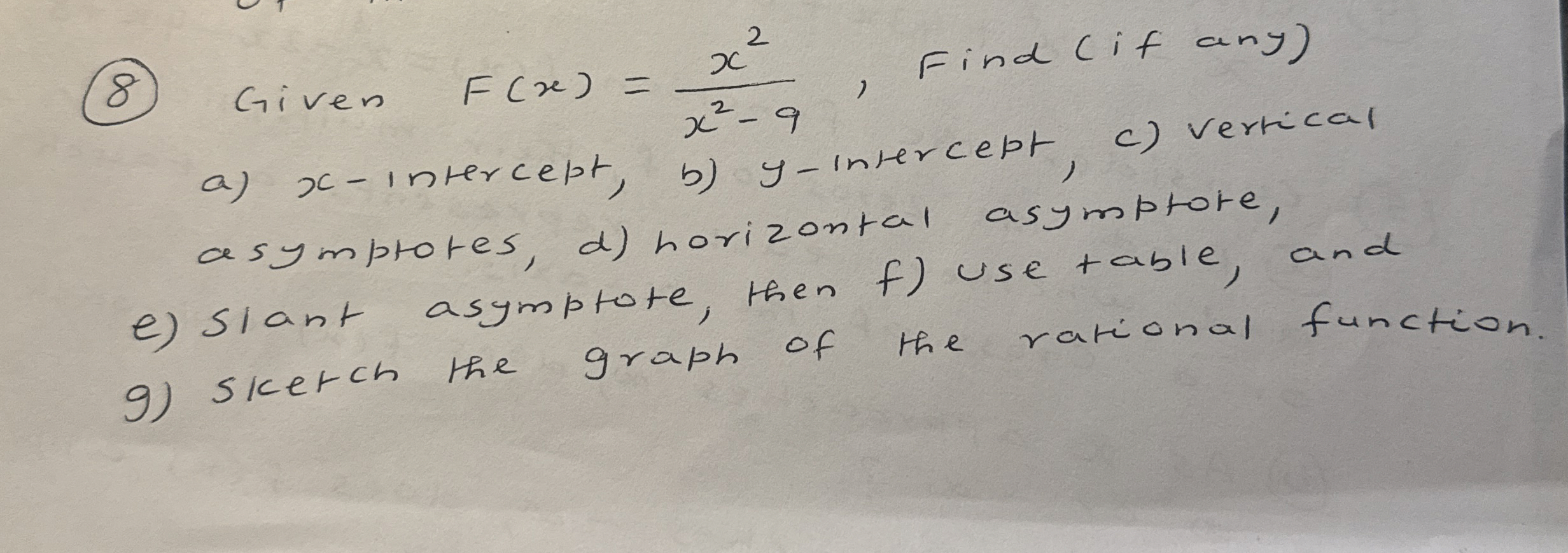 Solved (8) ﻿Given F(x)=x2x2-9, ﻿Find (if any)a) x-intercept, | Chegg.com