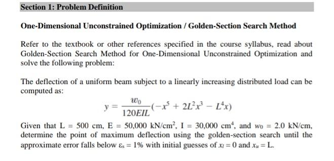 Solved Section 1: Problem Definition One-Dimensional | Chegg.com