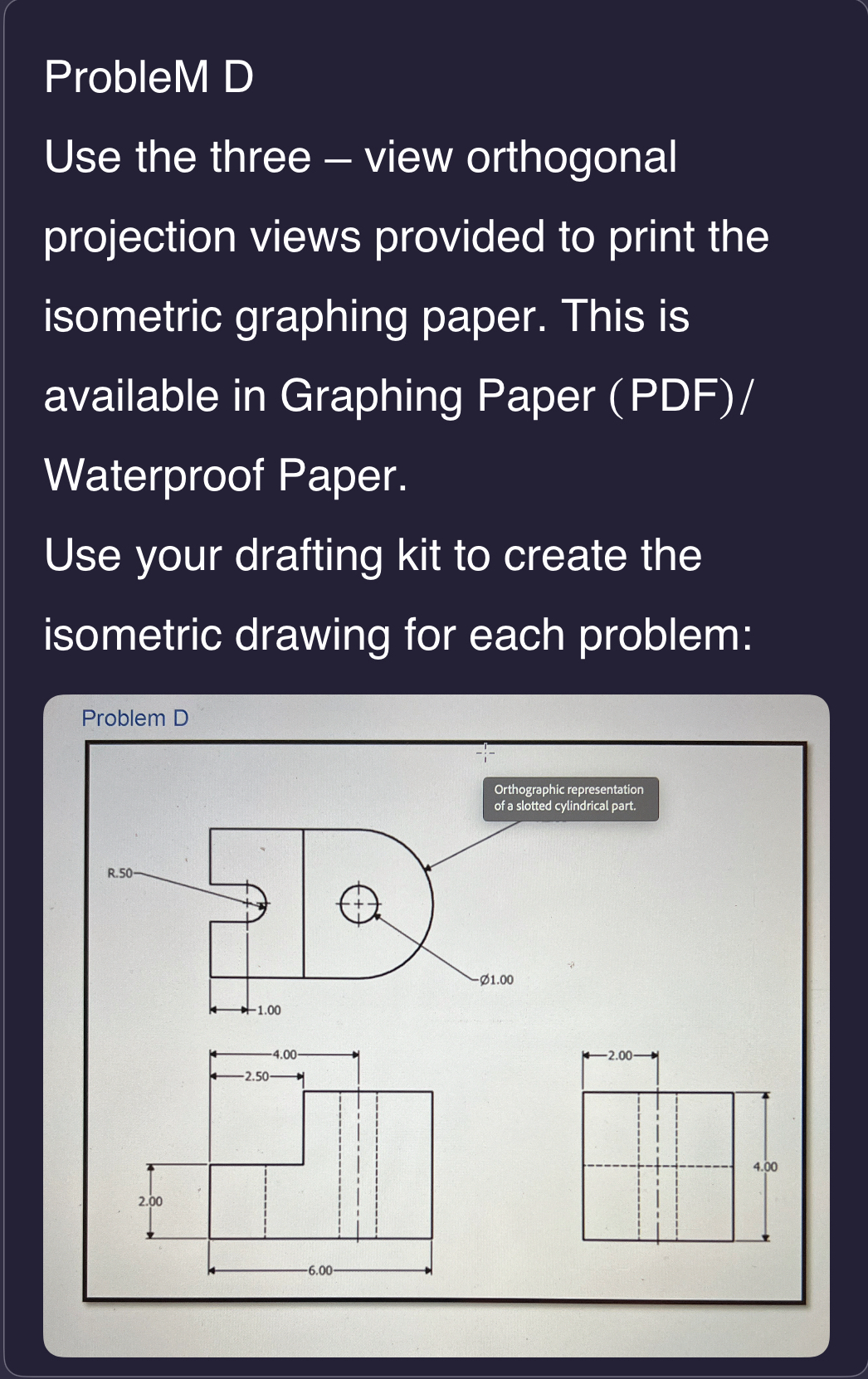 Solved Problem DUse the three - ﻿view orthogonal projection | Chegg.com