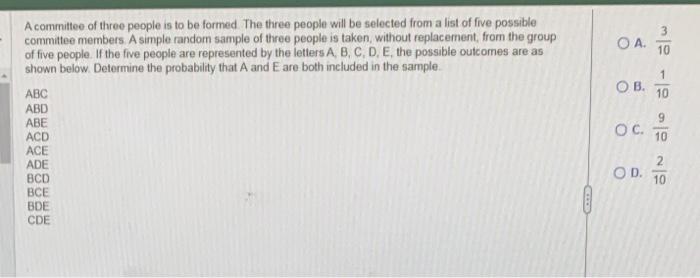 Solved A committee of three people is to be formed. The | Chegg.com