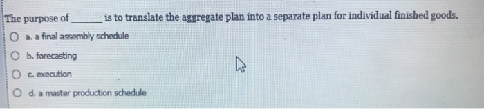 Solved The purpose of ___is to translate the aggregate plan | Chegg.com