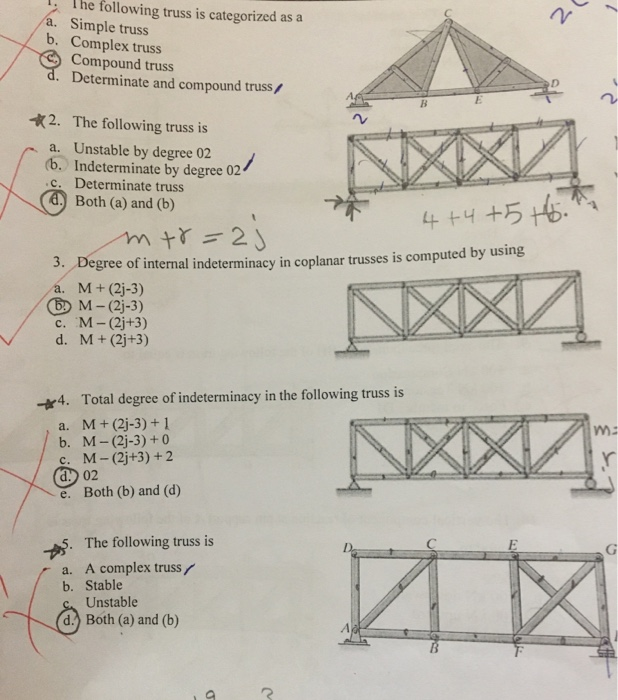 Solved 1. The following truss is categorized as a a. Simple | Chegg.com