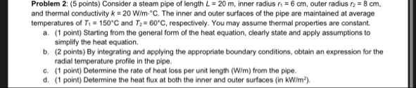 Solved Problem 2: (5 ﻿points) ﻿Consider a steam pipe of | Chegg.com
