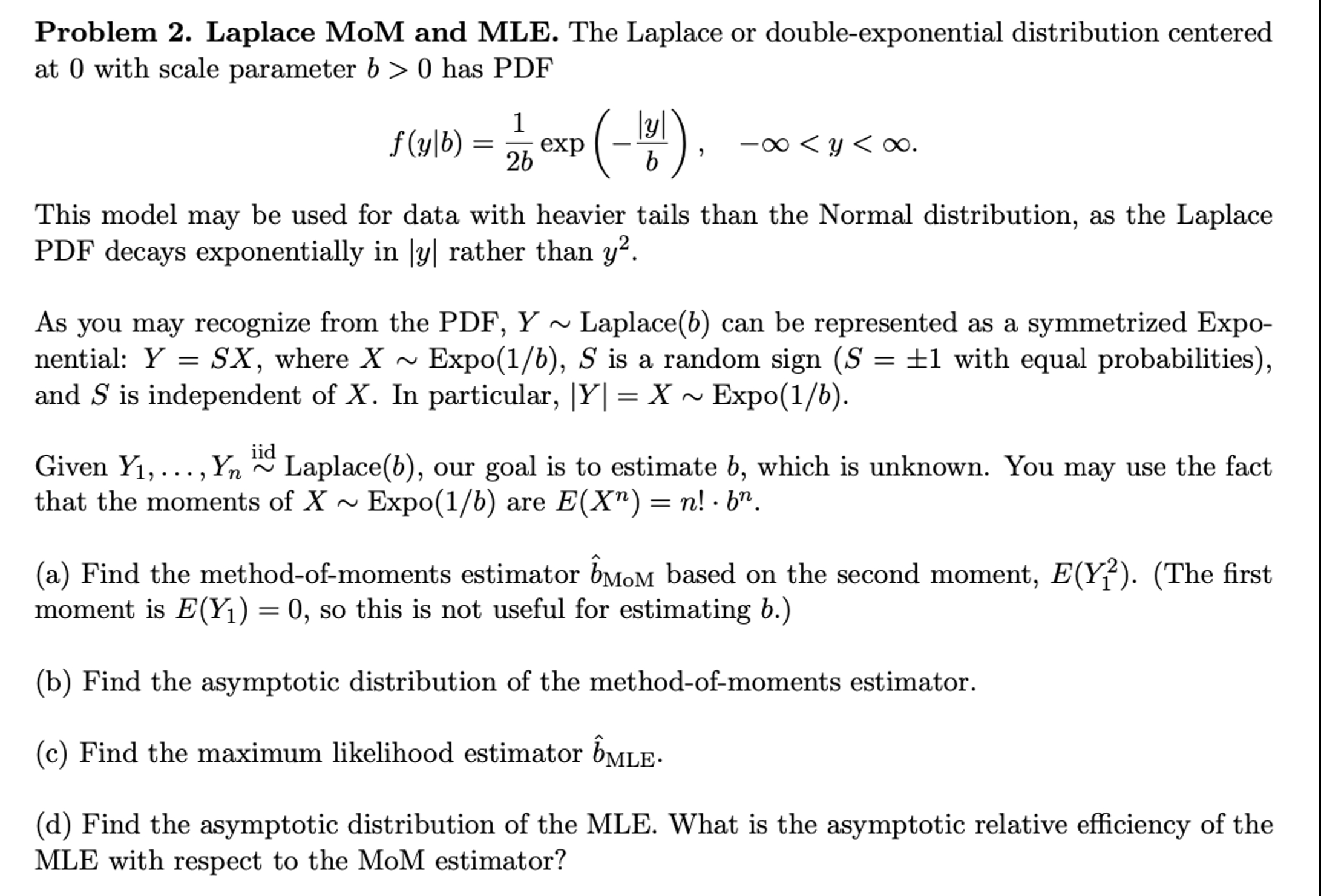 Solved Laplace MoM and MLE. The Laplace or | Chegg.com