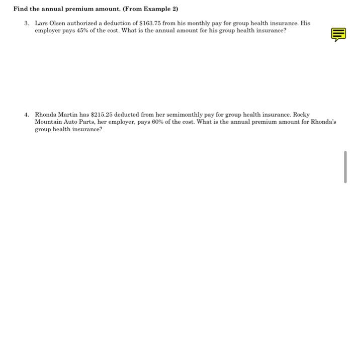 Solved Find the annual premium amount. (From Example 2) 3. | Chegg.com