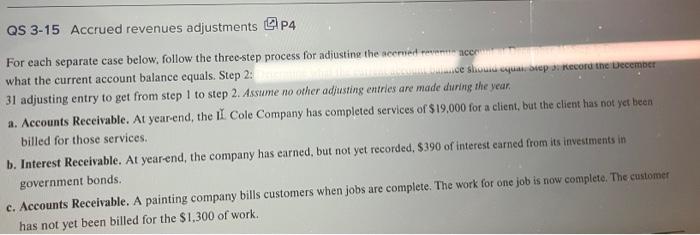 Solved QS 3-15 Accrued revenues adjustments P4 For each | Chegg.com