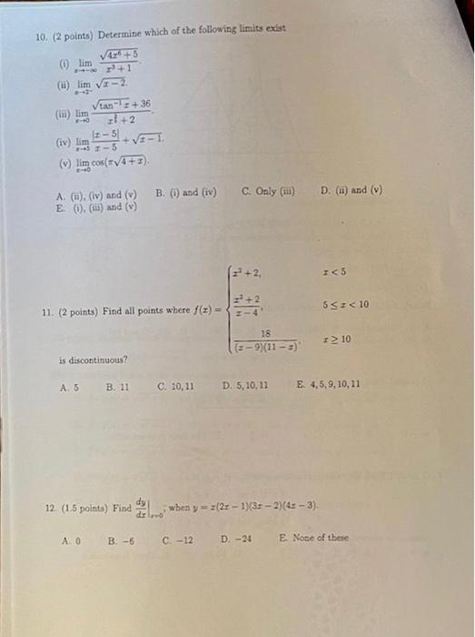 Solved 10. (2 points) Determine which of the following | Chegg.com