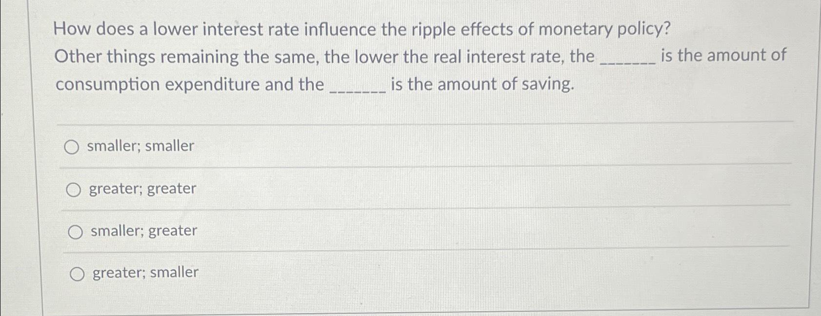 Solved How does a lower interest rate influence the ripple | Chegg.com