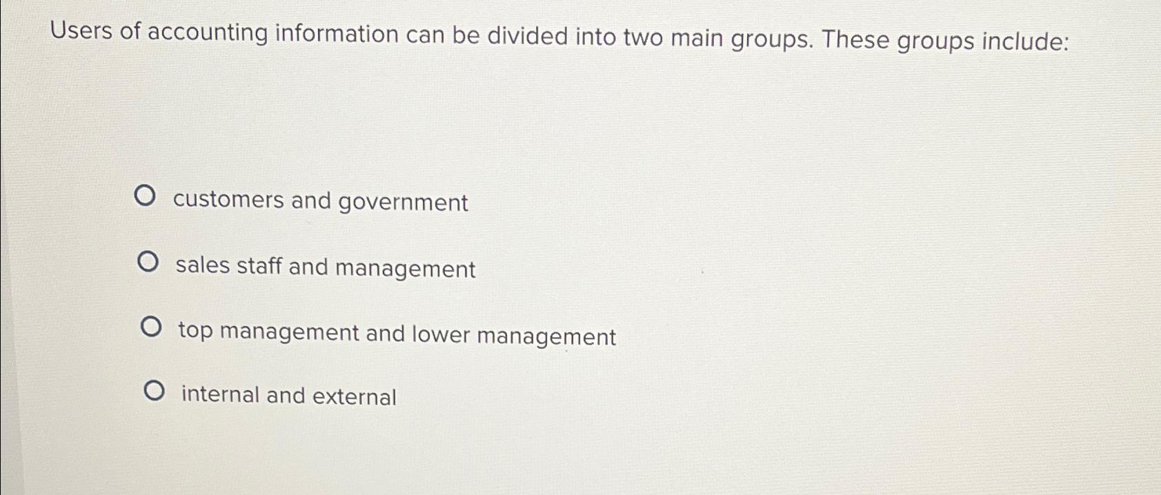 Solved Users of accounting information can be divided into | Chegg.com
