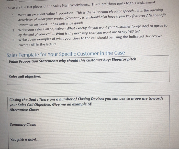 Solved These are the last pieces of the Sales Pitch | Chegg.com