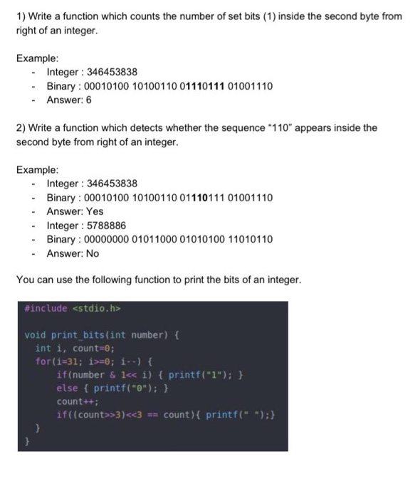 Solved 1) Write a function which counts the number of set | Chegg.com