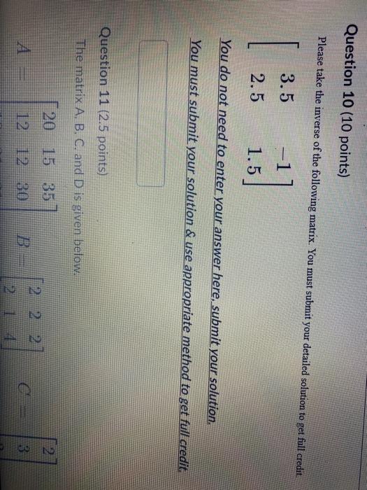 Solved Question 10 (10 points) Please take the inverse of | Chegg.com