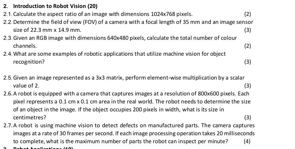 Solved 2. Introduction to Robot Vision (20) 2.1. Calculate | Chegg.com