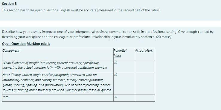 Section B This section has three open questions. | Chegg.com